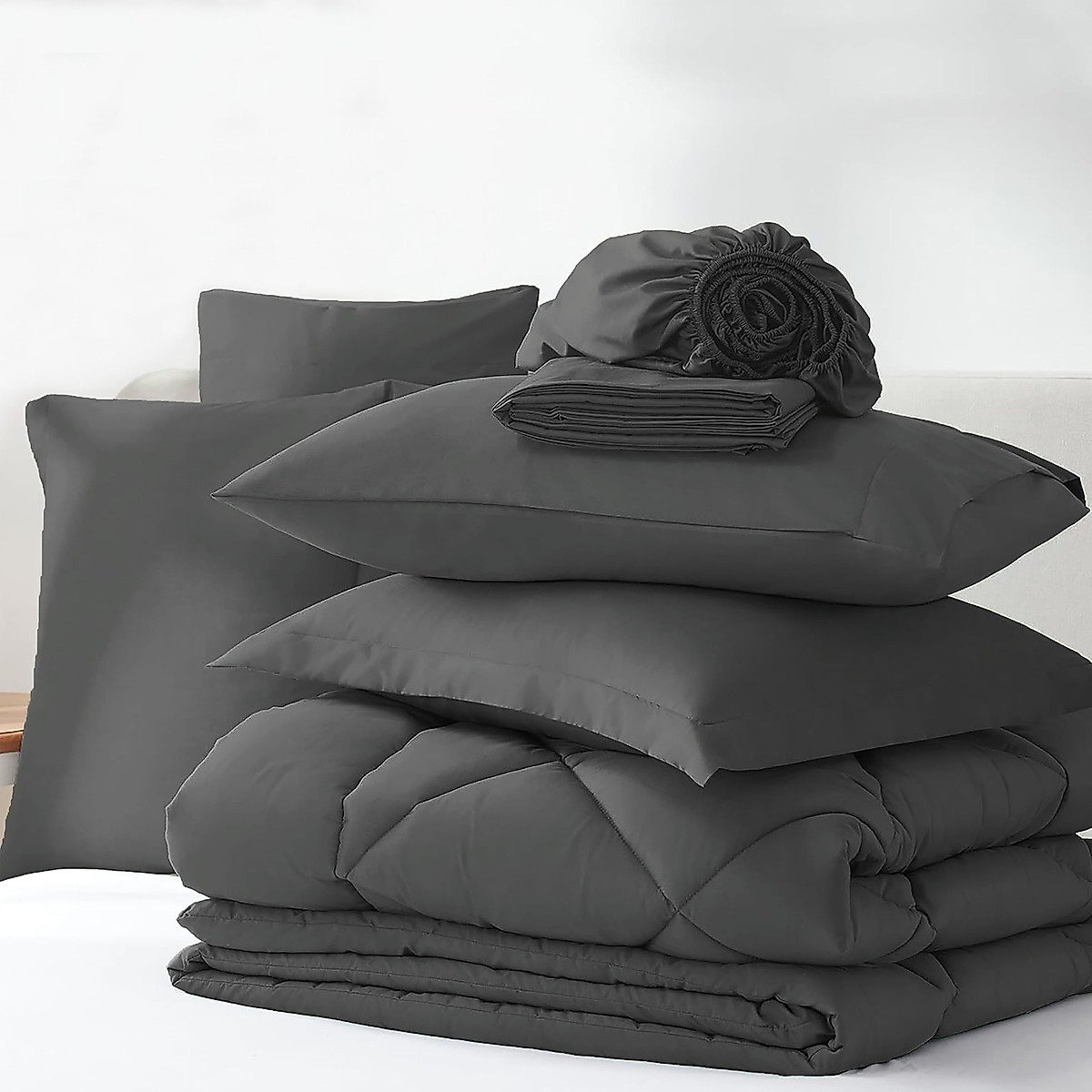 Sleepdown Bed in a Bag Twin Comforter Set with Sheets - 5 Piece, All Season Kids Twin Bedding Sets with Comforter Set for Girls and Boys, Flat Sheet, Fitted Sheet, Pillowcase & Sham (Dark Gray, Twin)