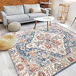 WOBUBU Colorful Area Rug 5x7 Machine Washable Boho Vintage Living Room Rugs Non Slip Large Soft Kitchen Floor Mats for Bedroom Office