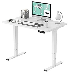 FLEXISPOT Stand Up Desk 3 Stages Dual Motor Electric Standing Desk 48x30 Inch Whole-Piece Board Height Adjustable Desk Electric Sit Stand Desk(White Frame + White Desktop, 2 Packages)