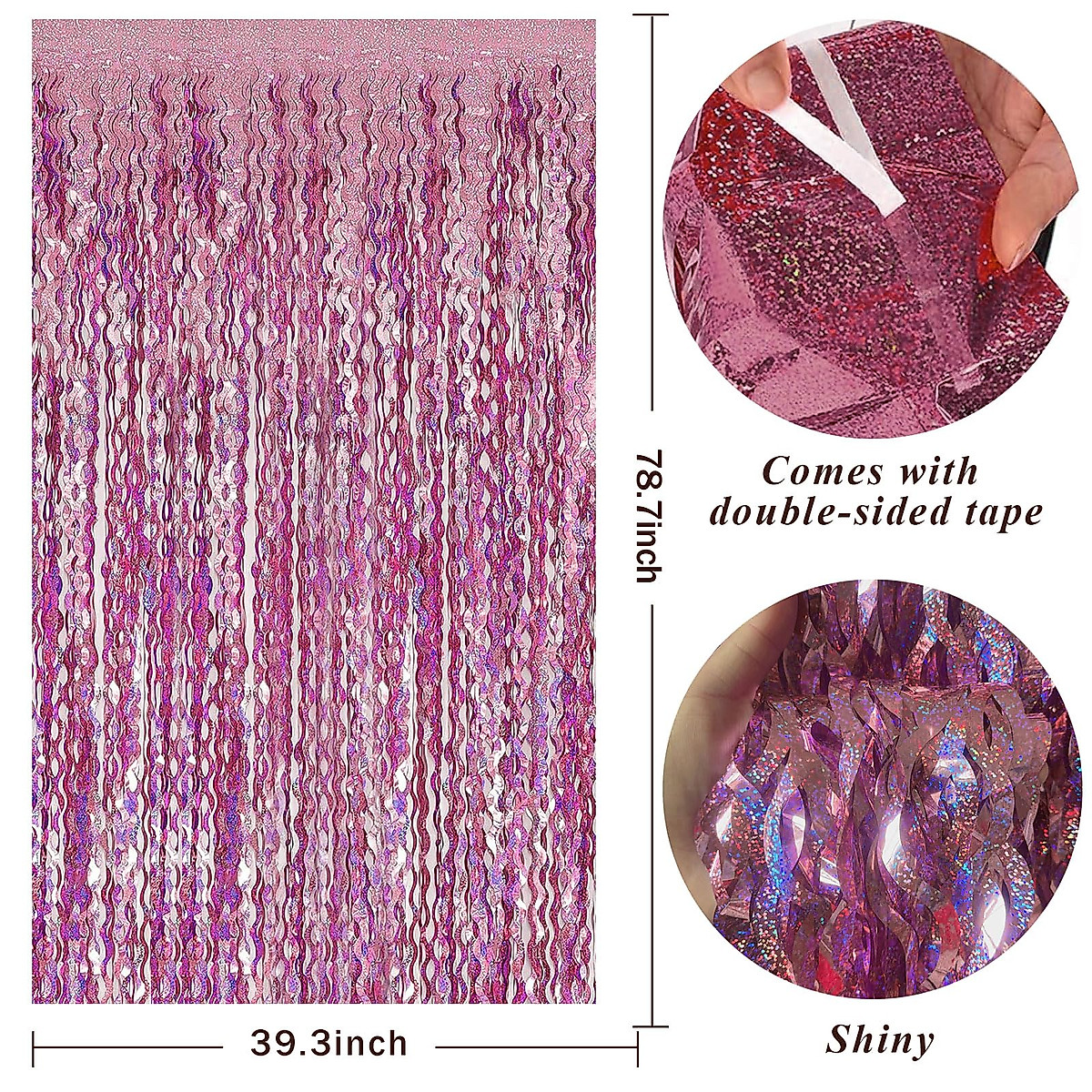 Pink Streamers Fringe Backdrop Tinsel Foil Fringe Curtains Wavy Backdrop for Parties Sparkle Metallic Wavy Foil Fringe Backdrop Curtain Photo Booth Props for Birthday Wedding