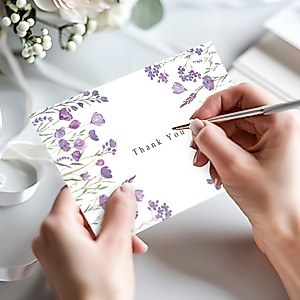 Whaline 32 Pack Purple Floral Thank You Cards Wildflower Greeting Cards with Envelopes Stickers Blank Note Cards for Wedding Bridal Baby Shower Birthday, 4 x 6 Inch