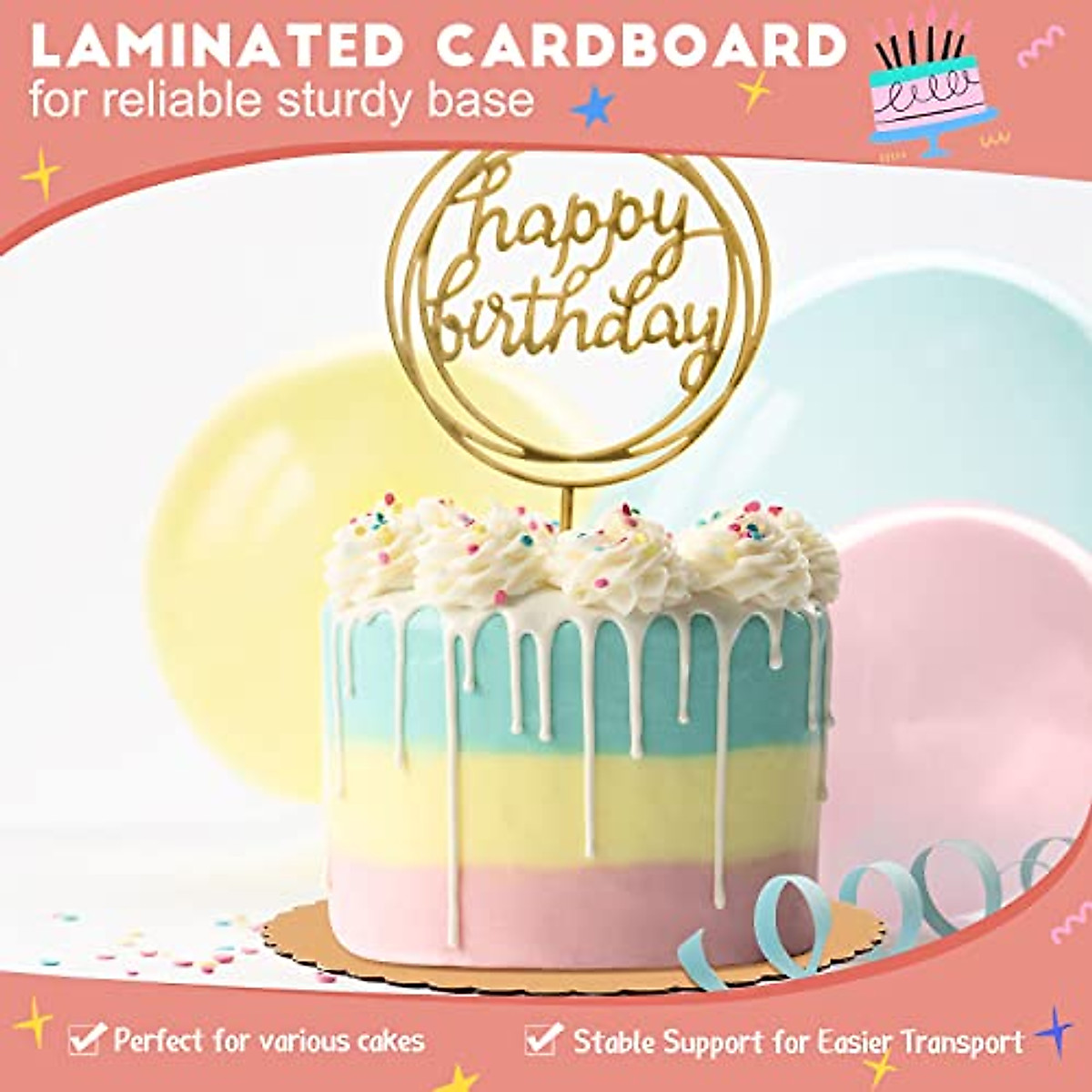 100 Pack Gold Cake Board Round Cake Circle Base Boards Disposable Cake Plate Scalloped Bases Round Coated Cake Boards Circle Cake Trays Cake Base Boards for Cake Dessert Party Supplies (8 Inch)