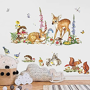 decalmile Woodland Animal Wall Decals Deer Rabbit Squirrel Wall Stickers Kids Bedroom Baby Nursery Wall Decor