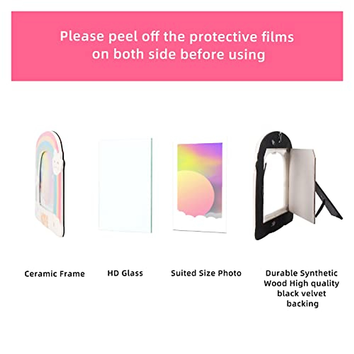 Ceramic Picture Frame Rainbow Decorative with High Definition Really Plexiglass Sheet for Table Top Desk Photo Display or Hanging White Color Memento (4x6/5x7)