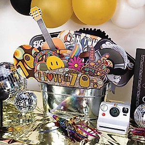 70s Photo Booth Props - 41-pc Disco Photo Booth Kit with 8 x 10-Inch Sign, 60 Adhesive Pads, 45 Sticks - Disco Photo Booth Props - 70's Party Props - 70s Decorations