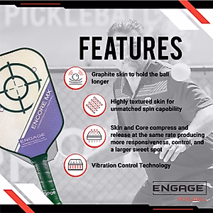 Engage Pickleball Encore MX Pickleball Paddle - Pickleball Paddles with Polymer Core - USAPA Approved Pickleball Paddles Pickleball Rackets for Adults - Standard (Blue)