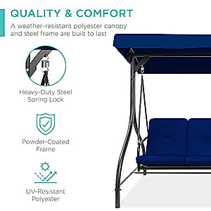 Best Choice Products 3-Seat Outdoor Large Converting Canopy Swing Glider, Patio Hammock Lounge Chair for Porch, Backyard w/Flatbed, Adjustable Shade, Removable Cushions - Navy