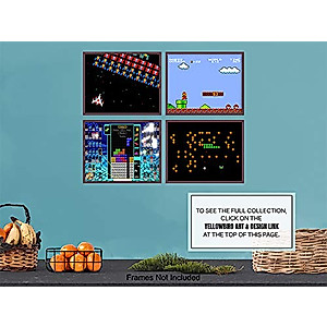 Super Mario Bros, Tetris, Centipede, Galaga - Iconic Arcade Video Games Wall Art Decor Set - 8x10 Prints for Man Cave, Den, Family Room, Bar, Bedroom - Gift for Men, Teens, Boys, Gamers, Gaming Fans