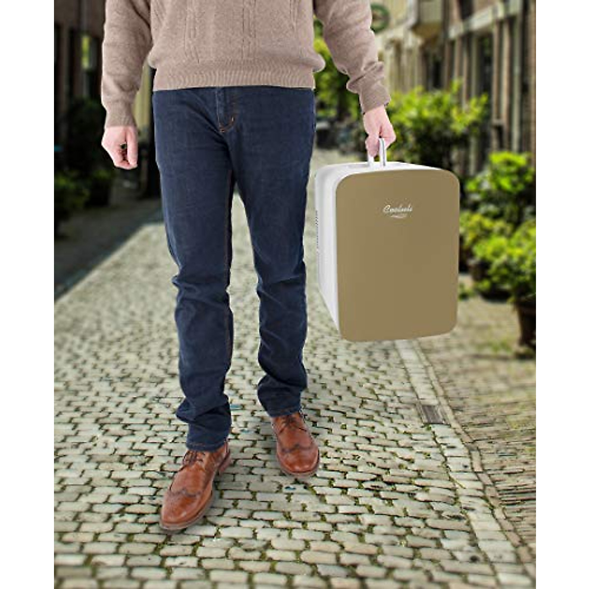 Cooluli 15L Mini Fridge for Bedroom - Car, Office Desk & College Dorm Room - 12v Portable Cooler & Warmer for Food, Drinks, Skincare, Beauty & Makeup - AC/DC Small Refrigerator with Glass Front, Gold