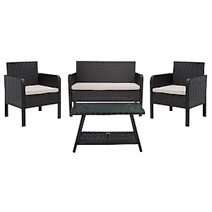 SAFAVIEH Outdoor Collection PAT7505 Conversation Set, Black/Light Grey