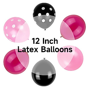 GREMAG Black Pink Balloon, 100 Pcs Latex Balloon, 12inch Black Hot Pink Polka Dot Balloon, Pink Party Decoration Balloon Kit, for Cartoon Mouse Themed Party, Baby Shower, Birthday, Girl Party Supplies