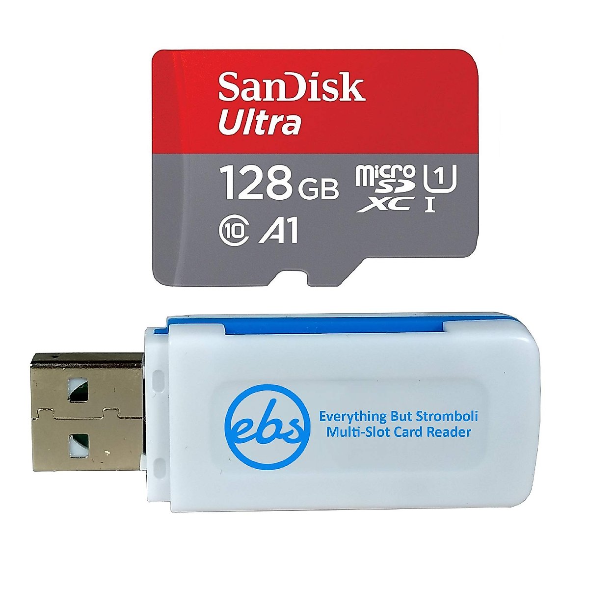 SanDisk 128GB Micro SDXC Ultra Memory Card Class 10 UHS-1 Works with Nintendo Switch Lite Gaming System (SDSQUAR-128G-GN6MN) Bundle with (1) Everything But Stromboli Micro SD Multi-Slot Card Reader