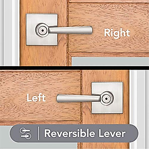 Baldwin Spyglass , Interior Privacy Door Handle Reversible Lever for Bedroom/Bathroom, Keyless Door Lock With Microban Protection, in Satin Nickel