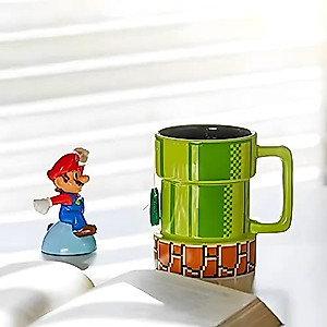 Drtupe Super Mario Warp Pipe Mug Ceramic Coffee Mug Gift for Gamers, Fathers, Coffee Enthusiasts, for Cappuccino, Latte or Hot Tea, 15 Oz, Green