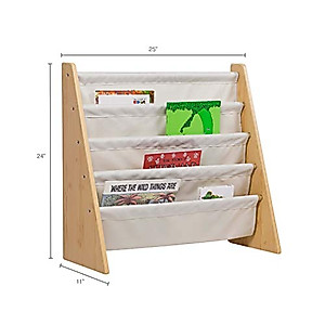 Wildkin Kids Canvas Sling Bookshelf for Boys and Girls, Wooden Design Features Four Fabric Shelves, Keep Bedrooms, Playrooms, and Classrooms Organized, Measures 25 x 24 x 11 Inches (Natural w/ Tan)
