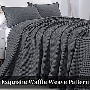 HOMBYS Cotton Waffle Blanket Oversized King 120x128 in, Huge Breathable Waffle Weave Family Blanket for All Season, Large Grey 10x10 Lightweight Throw Blankets for Couch, Bed, Sofa
