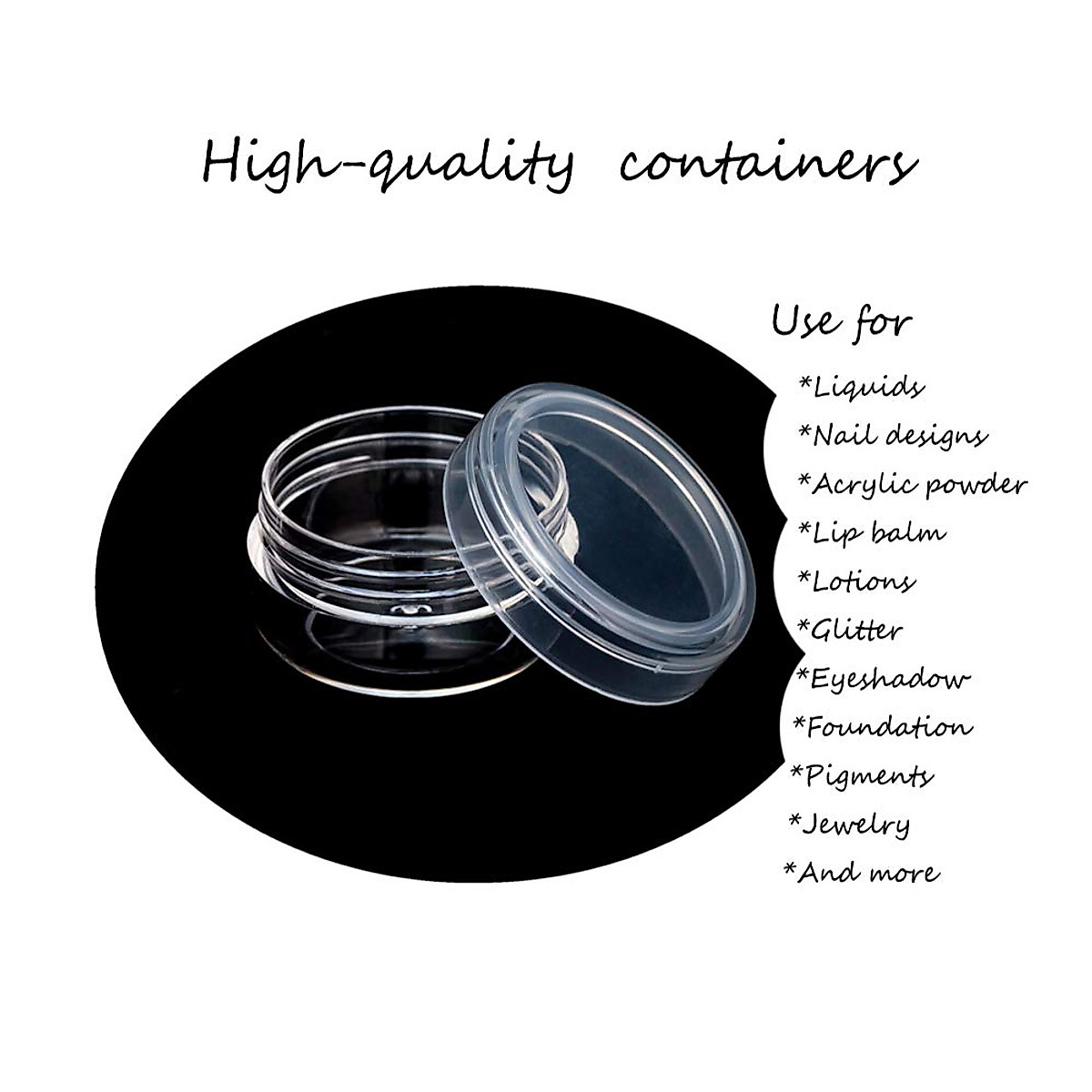 ZEJIA 10pcs Small Travel Containers, Clear Sample Containers with Screw Lids, 5 Size 3/5/10/15/20 Gram Sample Jars with 12pcs Labels and 2pcs Mini Disposable Spatula, Makeup Sample Containers BPA Free