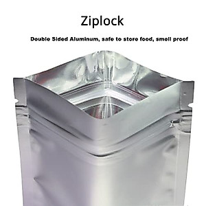 Sweet And Sleak 100 Pcs Resealable Mylar ZipLock Smell Proof Bags 4 x 6 Inches Flat Double Sided Silver Heat Sealable Incl. 24 Small Round ''Thank You'' Stickers (AP083)