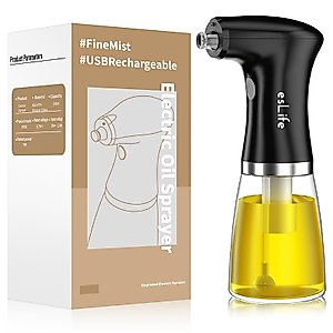 esLife Electric Oil Sprayer for Cooking, 8oz USB Rechargeable Oliver Oil Mister Bottle Gadgets for Kitchen Salad, Air Fryer, Baking, BBQ, Elevate Your Culinary Delights, Black