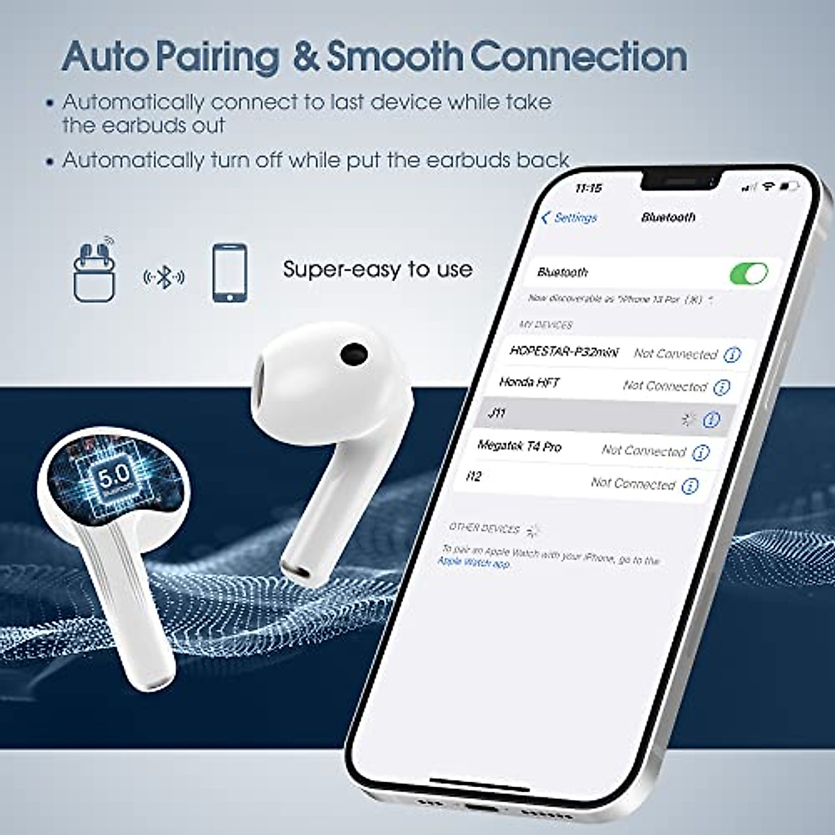 Ayaeri Wireless Earbuds in-Ear Bluetooth Headphones with HD Mic Crystal-Clear Sound 25H Playtime Auto-Pairing Comfortable Ergonomic Design for Working Out & Small Ears for iPhone & Android