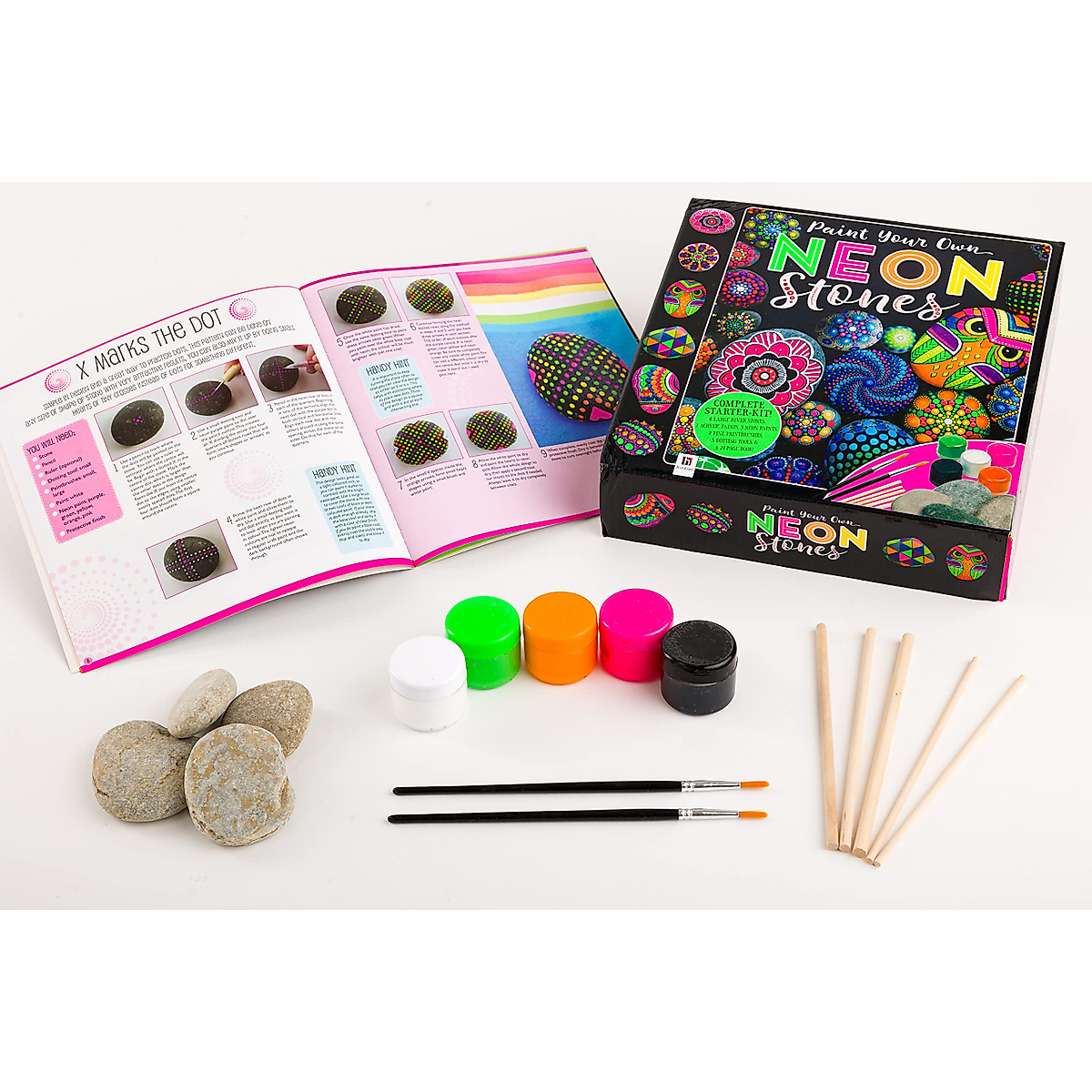 Paint Your Own Neon Stones-This Complete Starter Kit includes all you need to create Vibrant, Three-Dimensional Art to display in your Home or Garden