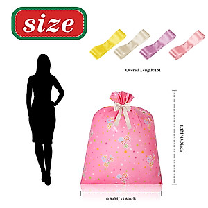 Gersoniel 4 Pieces Dot Jumbo Plastic Baby Shower Bag Extra Large Giant Present Sack with 4 Roll Satin Ribbon for Girl Boy Birthday Gift Christmas Holiday Party Supplies (43 x 36 Inches, Pink)