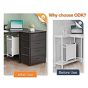 ODK 63 inch L Shaped Computer Desk with USB Charging Port & Power Outlet, Gaming Desk Corner Desk with 4 Tier Drawer & Monitor Shelf for Home Office Workstation, Modern Style Writing Table, Black