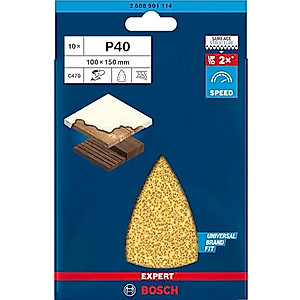 Bosch Professional 10x Expert C470 Sandpaper (for Hardwood, Paint on Wood, 100x150 mm, Grit 40, Accessories Multi Sander)
