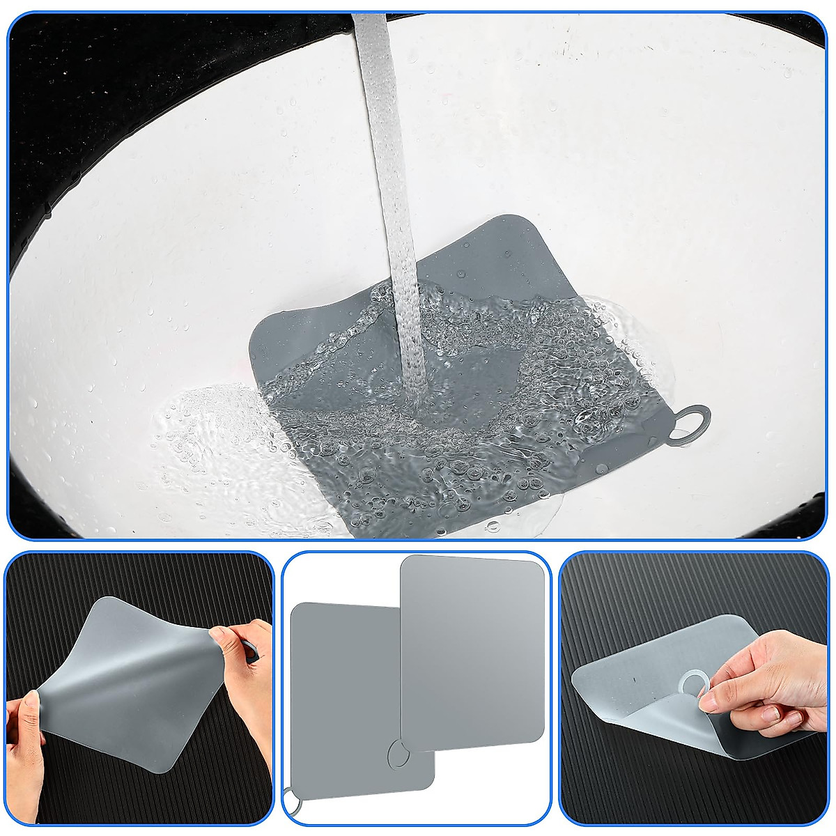 Yinkin 6 Pcs Shower Drain Cover Silicone Floor Drain Cover Anti-odor Mat for Shower Tub Stopper Shower Drain Cover for Bathtub Kitchen Laundry Sink Accessories (Grey, 5.79 x 5.79 Inch)