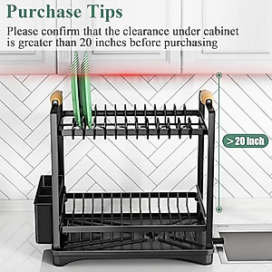 Dish Drying Rack for Kitchen Counter - 2 Tier Dish Rack with Drainboard, Stainless Steel Large Dish Drainers, Black