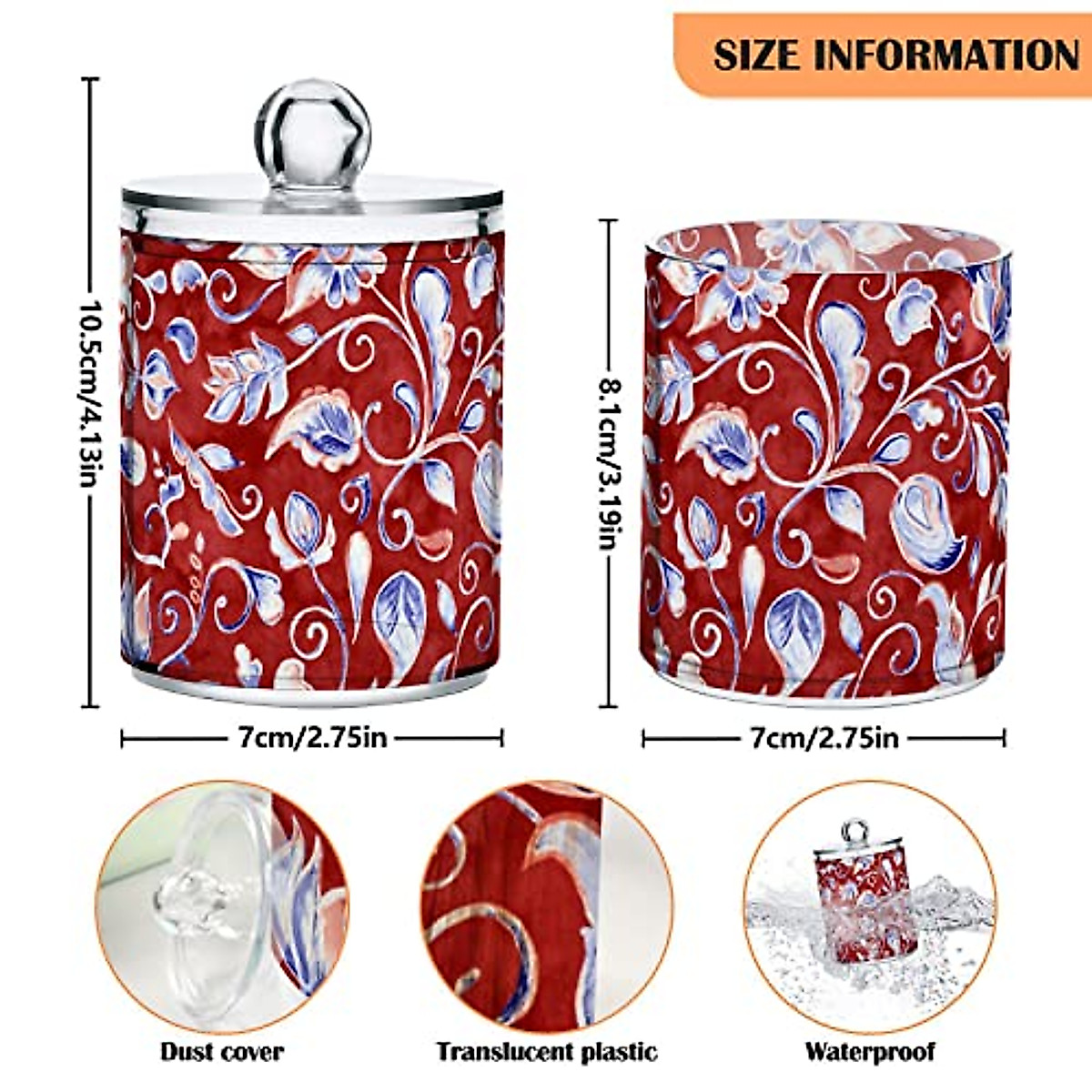 Plastic Jars with Lids,Blue Tulips Paisley Floral Lily and Red Leaves Bulk Pack Storage Containers Wide Mouth Airtight Canister Jar for Kitchen Bathroom Farmhouse Makeup Countertop Household,Set 2