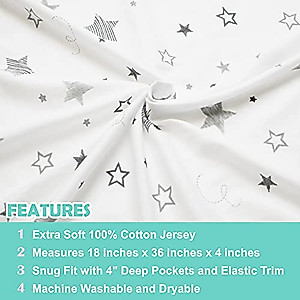 American Baby Company Printed 100% Cotton Knit Fitted 18" x 36" Cradle/Bassinet Sheet - Compatible with Mika Micky Bassinet, Super Stars, Soft Breathable, for Boys and Girls