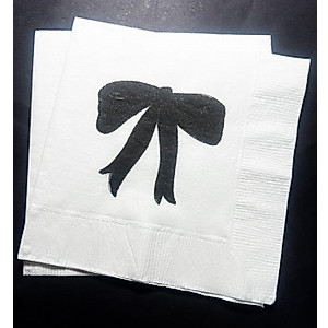 Black Bow Birthday Bridal Shower Black 40th Coquette Theme Fancy Party Whimsical Holiday - Cocktail, Napkins Set of 25