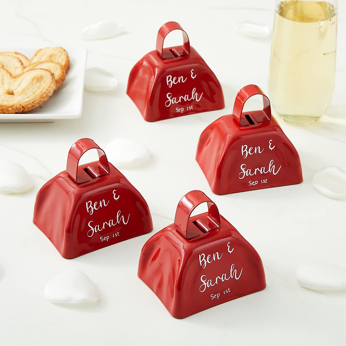 Set of 12 3-inch Cowbells with Handle, Hand Percussion Cow Bells Noise Makers for Sporting Events, Football Games (Red)