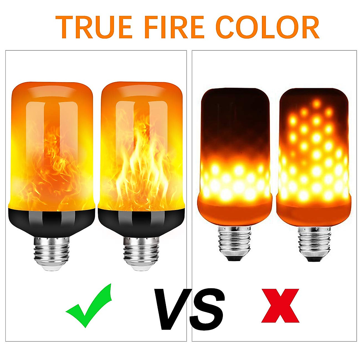LED Flame Effect Fire Light Bulb - Upgraded 4 Modes Flickering Fire Halloween Lights Decorations - E26 Base Flame Bulb with Upside Down Effect (Black 4 Pack)