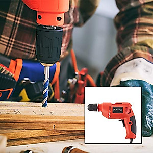 Stalwart 75-PT1037 Electric Power Drill with 6-Foot Cord – Variable Speed, Reversable Wired Screwdriver with Bubble Level, Carrying Case & Accessories