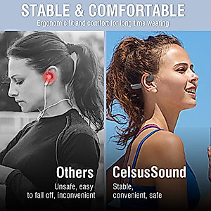 CelsusSound Bone Conduction Headphones with Noise-Canceling MIC, Bluetooth Waterproof Sport Headphone, Open Ear Stereo Headphones up to 10H of Music and Calls, Wireless Headset for Running and Workout