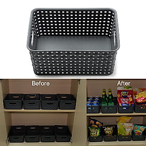 Pack of 8 Open Storage Bins Plastic Knit Storage Box Baskets Rectangle Shelf Basket Organization Organizers with handles