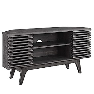 Modway Render Mid-Century Modern Low Profile 46" Corner Media TV Stand in Charcoal