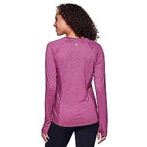 RBX Activewear Long Sleeve Running Top for Women, Lightweight Space Dye Buttery Soft Yoga Tee with Thumbholes Heathered Berry Wine L