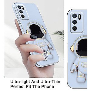 Compatible with Oppo A16 Case with Plating Creative Astronaut Cartoon Holder Pink,Oppo A16s Phone Case Silicone Shockproof Stand Soft TPU Protective Slim Cover (Blue)