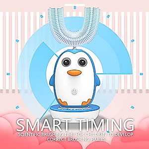 SHNOKER Electric Toothbrush with U-Shaped Toothbrush, with Charging Base Ultrasonic Automatic Toothbrush,IPX7 Waterproof,Three Clearing Modes,Cartoon Modeling Design for Kids (Blue 3-6 Year)