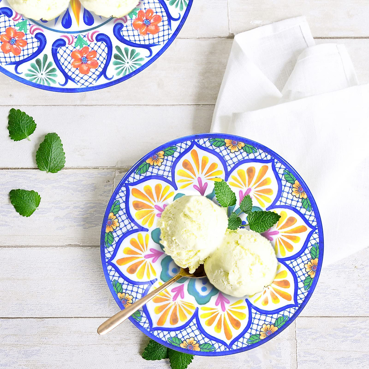 Melamine Dinnerware sets: Bisphenol A-free,Dishwasher Safe dinnerware sets,Non-breakable melamine plates,Service for 4 (12pcs) plates and bowls sets Ideal for indoors and outdoors Picnic, Camping.