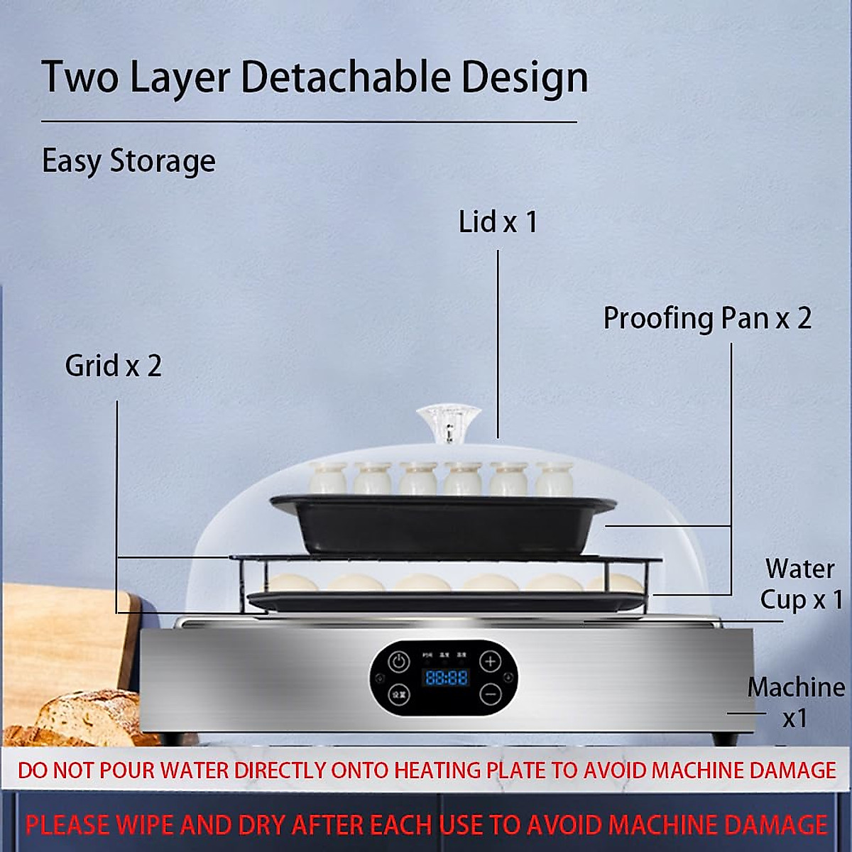 Electric Bread Dough Proofer Machine with Humidity and Temperature control Sourdough Bread Proofer Box Yogurt Maker Proofing Slow Cooker Fermenter Chocolate Melter