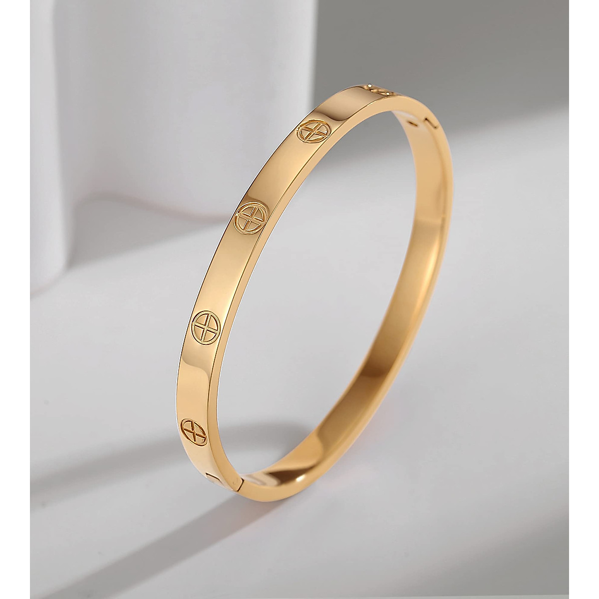 RIMRIVA Gold Bangle Bracelets for Women Trendy Stack Cross Bracelet Love Bangle Friendship Stainless Steel Jewelry Anniversary Graduation Birthday Wedding Christmas Gift Stocking Stuffers Women