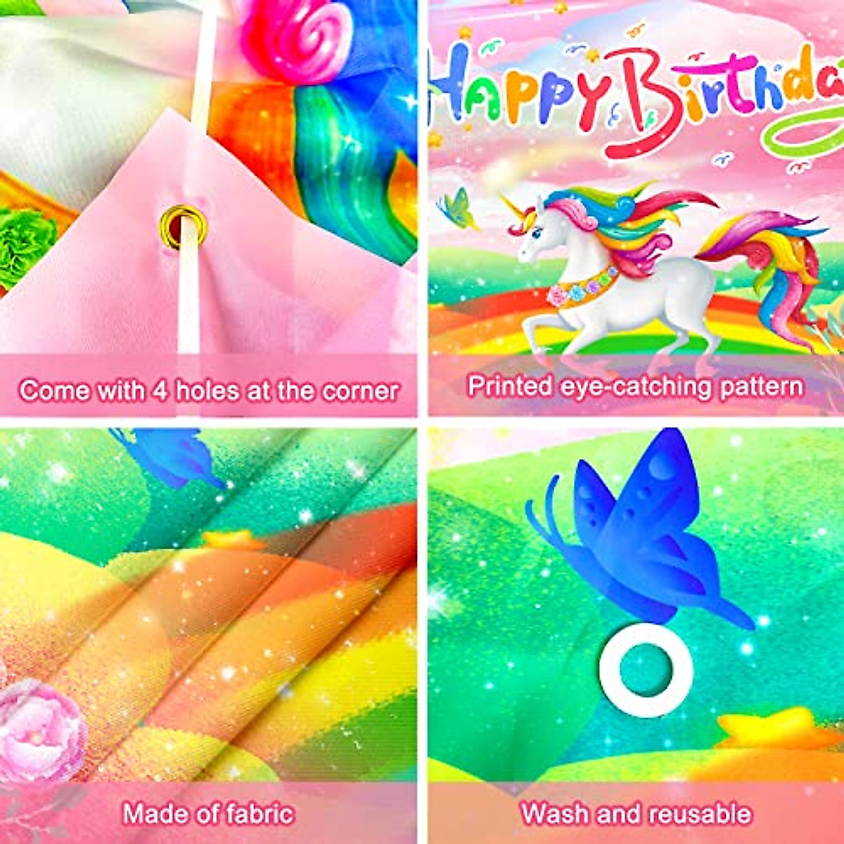 Ufocusmi Rainbow Unicorn Happy Birthday Backdrop, Unicorn Birthday Decorations for Girls, Unicorn Themed Party Background Banner 6x3.6 Feet