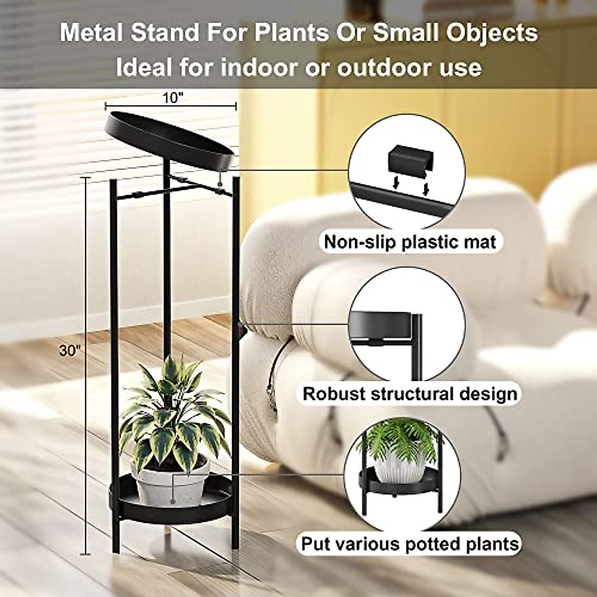 Fashionoda 30" Plant Stand, 2 Tier Metal Flower Plants Holder with 2 Removable Display for Indoor or Outdoor,Pot Plant Planter Display(30 X 10in,Black)