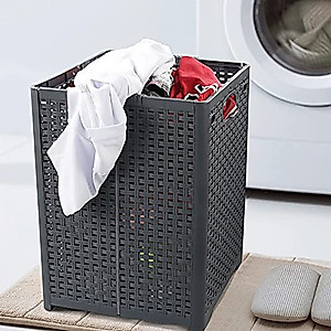 Kekow 1-Pack 42 L Plastic Collapsible Laundry Basket, Gray Folding Laundry Hamper