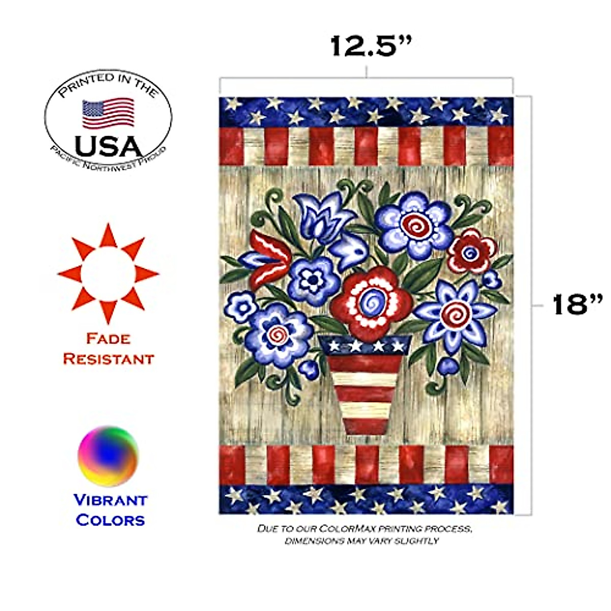 Toland Home Garden 118228 Patriotic Flowers Patriotic Flag 12x18 Inch Double Sided Patriotic Garden Flag for Outdoor House Flower Flag Yard Decoration