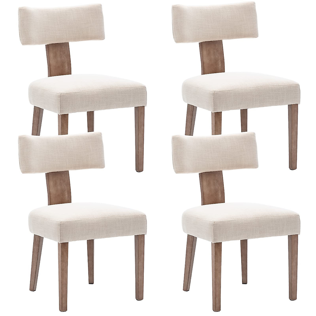 BESTANO Modern Dining Chairs Set of 4, Comfy Upholstered Side Chairs with Wood Legs, Linen Fabric Dining Chairs with Curved Wingback for Living Room Dining Room, Beige